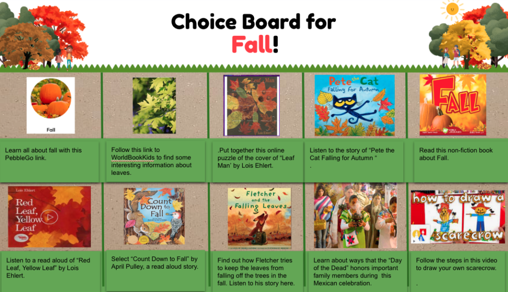 Arnold Library Choice Board – Arnold Elementary Library