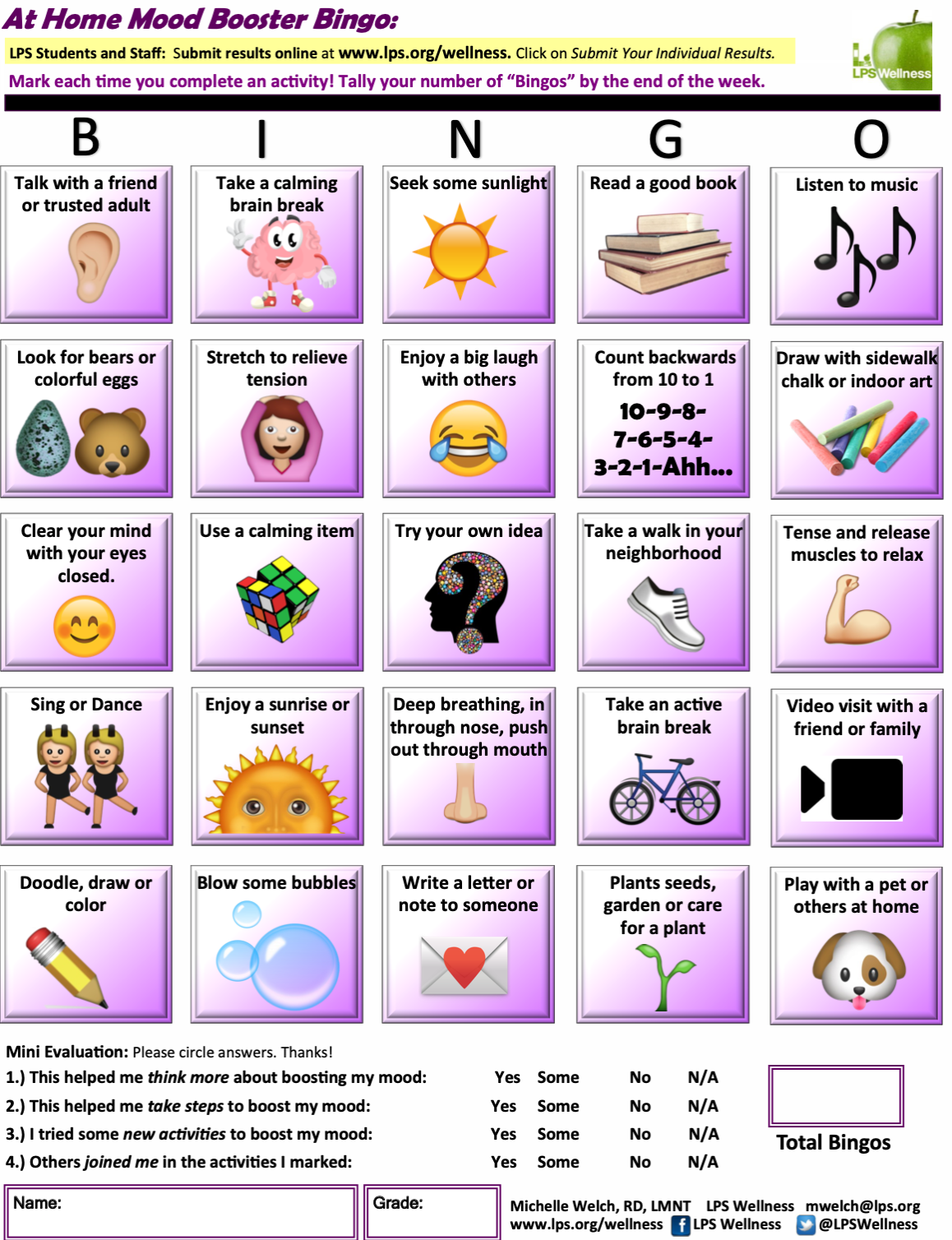 LPS LPS Wellness | At Home Bingo Cards